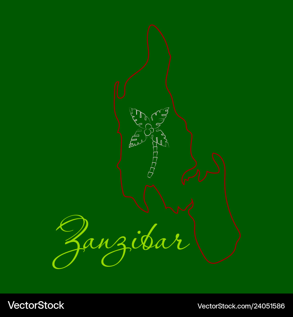 Map of zanzibar with palms Royalty Free Vector Image