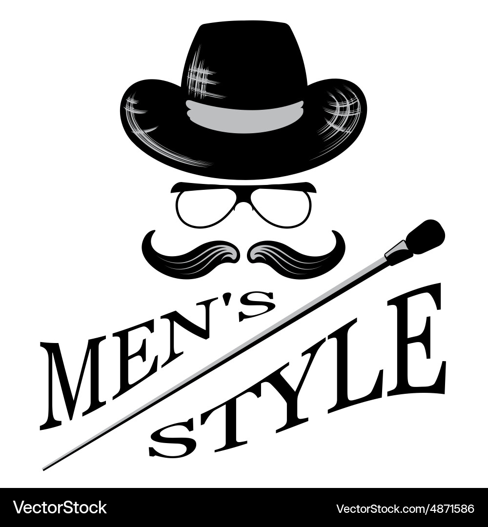 Mens sunglasses hat and cane Royalty Free Vector Image