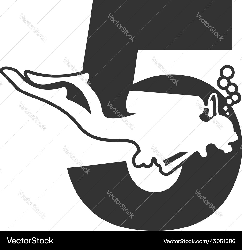 Number 5 and someone scuba diving icon Royalty Free Vector