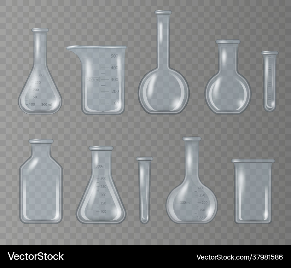 Realistic 3d chemical lab beaker glass flask Vector Image
