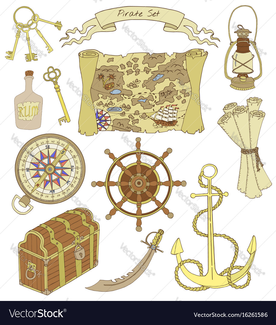 Set with pirate theme objects Royalty Free Vector Image