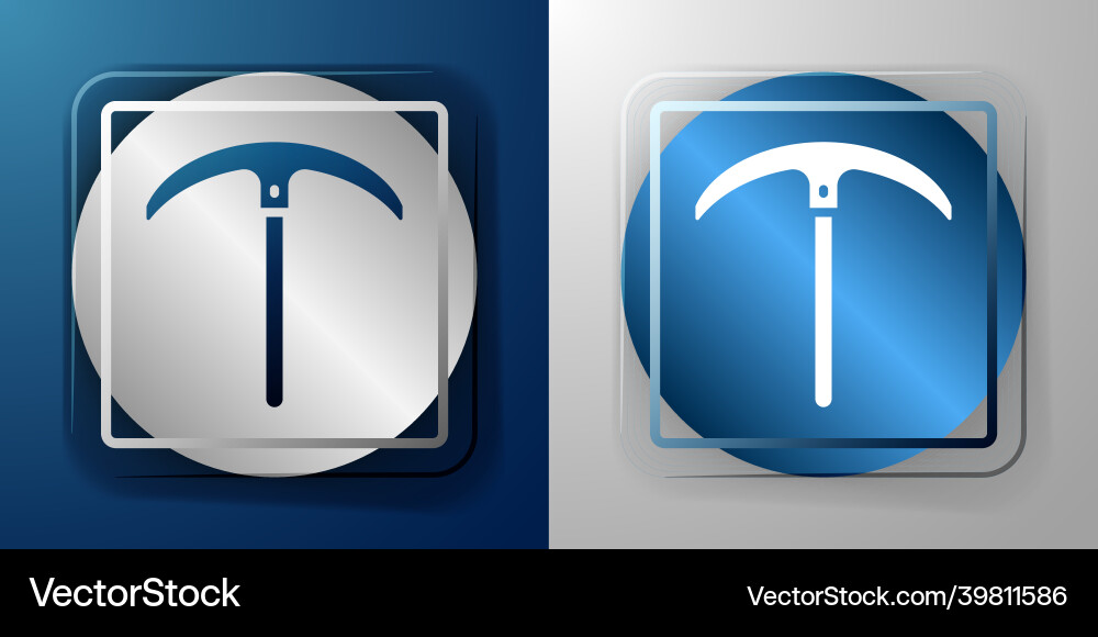 White pickaxe icon isolated on blue and grey Vector Image