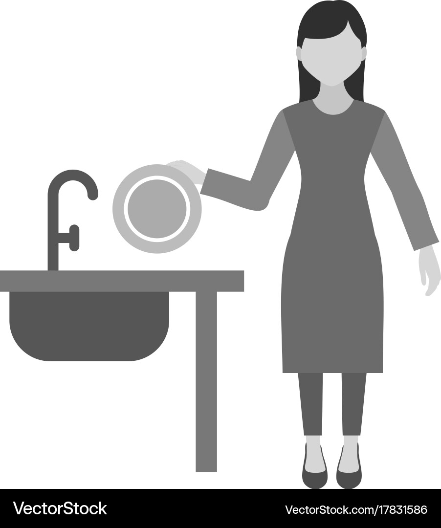Woman washing dishes Royalty Free Vector Image