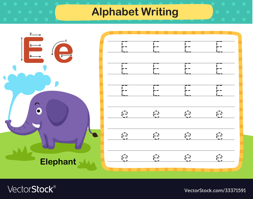 Alphabet letter e-elephant exercise with cartoon Vector Image