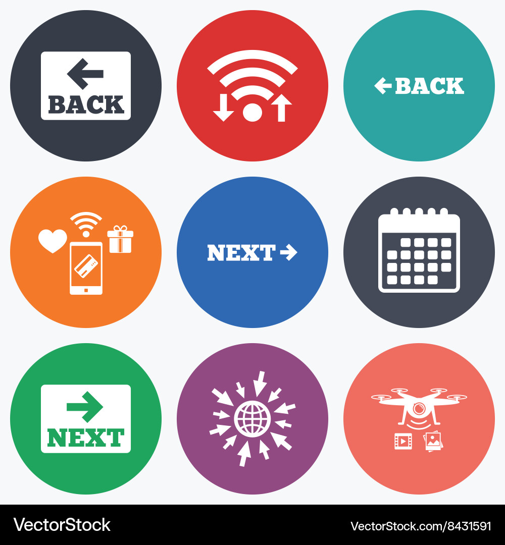 Back and next navigation signs arrow icons Vector Image