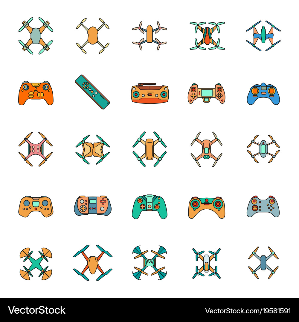 Cartoon drone icons set Royalty Free Vector Image