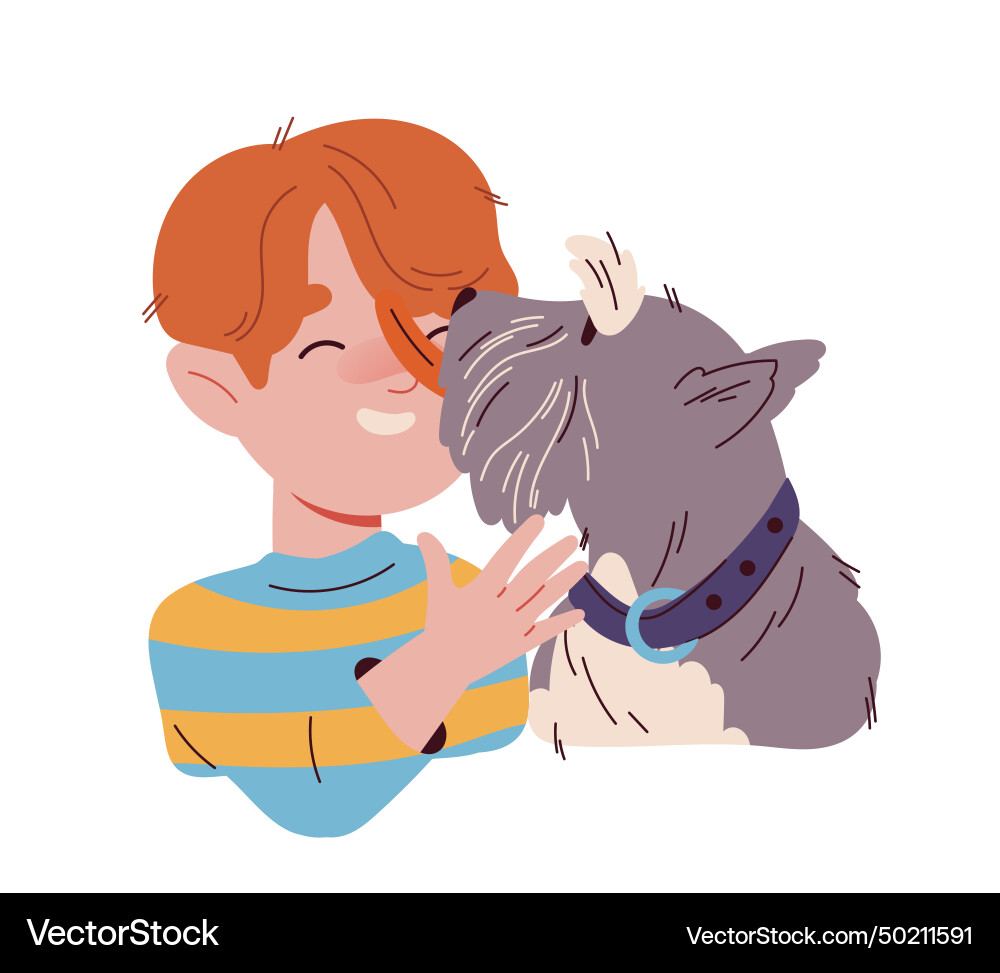 Children hug dog concept Royalty Free Vector Image
