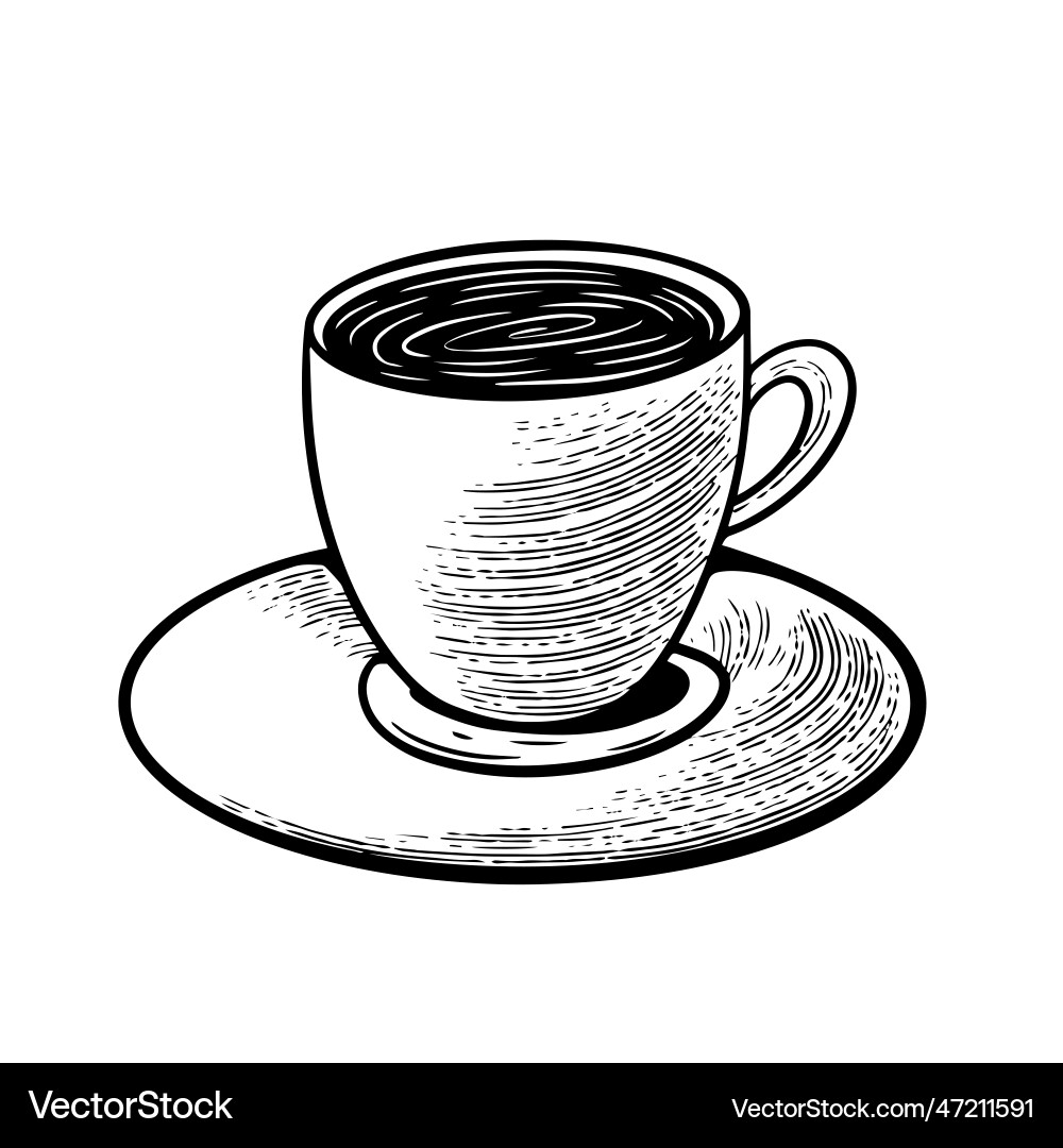 Coffee cup or tea on the plate black isolated Vector Image