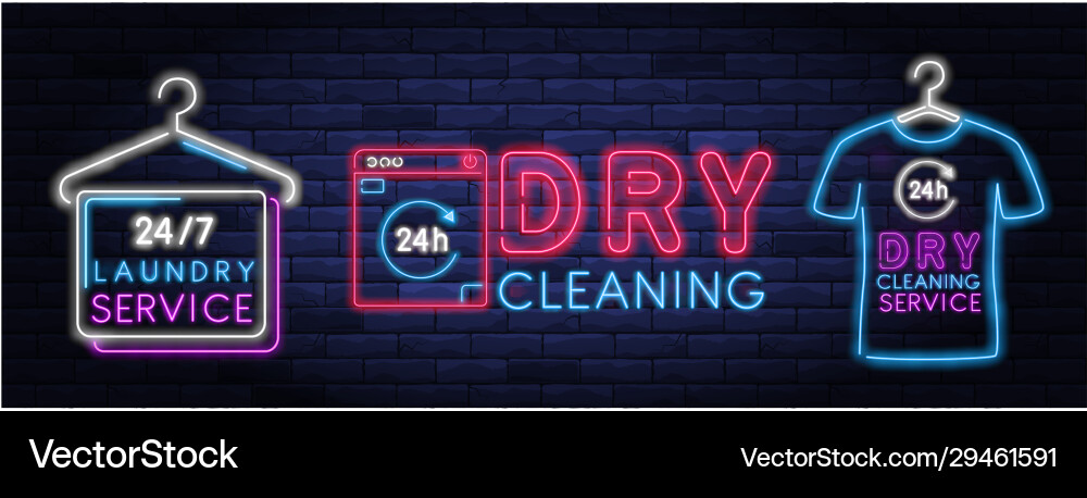 Dry cleaning service neon banner Royalty Free Vector Image