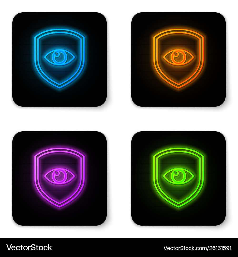 Glowing neon shield and eye icon isolated Vector Image