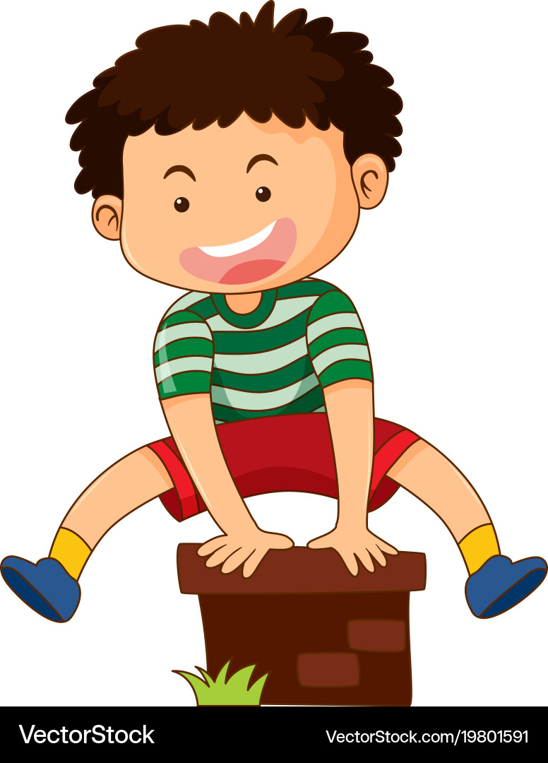 Happy boy jumping over the brick Royalty Free Vector Image