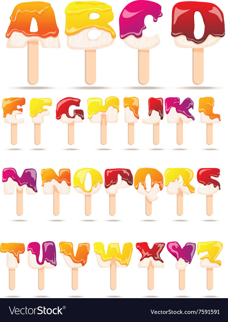 Melting ice cream alphabet flat banner Royalty Free Vector