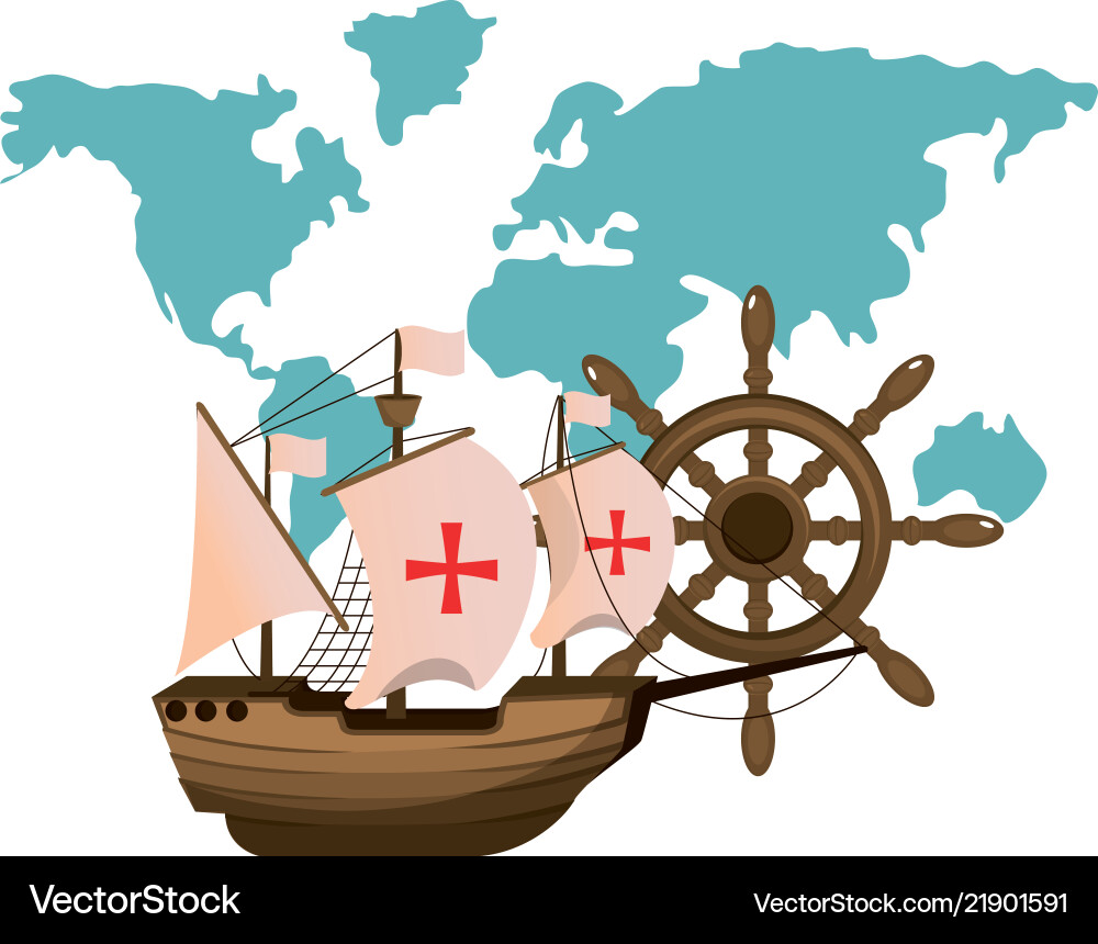 Ship transport with global map and rudder Vector Image