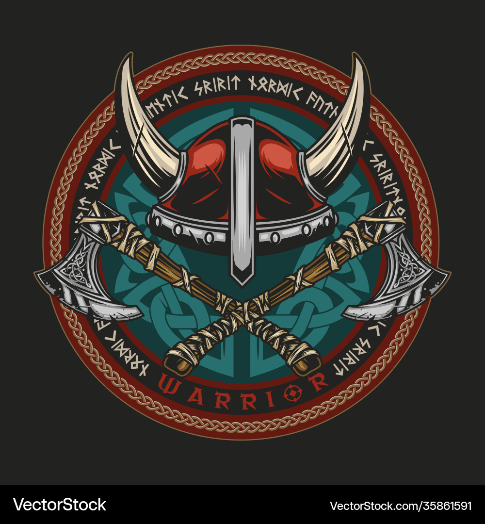Vintage viking round print Royalty Free Vector Image