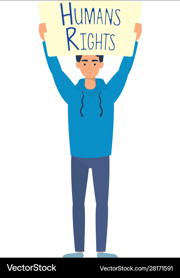 Young man with human rights label character Vector Image