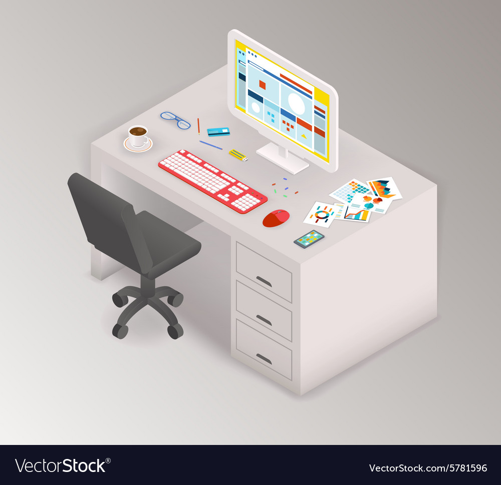 Creative office isometric workspace Royalty Free Vector Creative office isometric workspace Royalty Free Vector