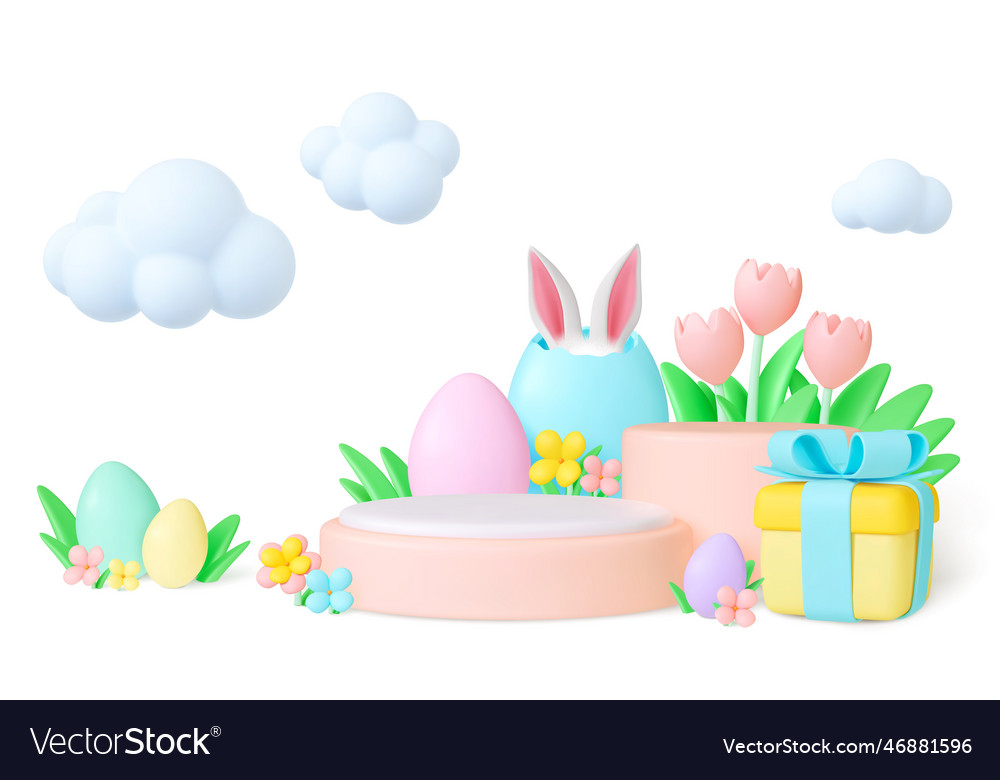 Easter 3d concept nature garden objects bunnies Vector Image