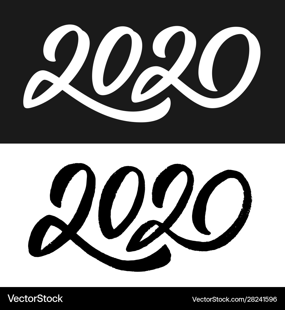 New year 2020 calligraphic numbers set Royalty Free Vector