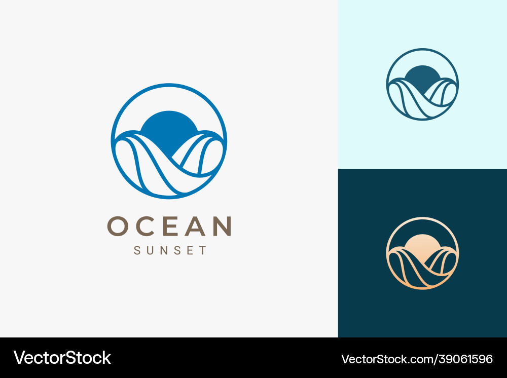 Ocean or water theme logo with waves and sun Vector Image