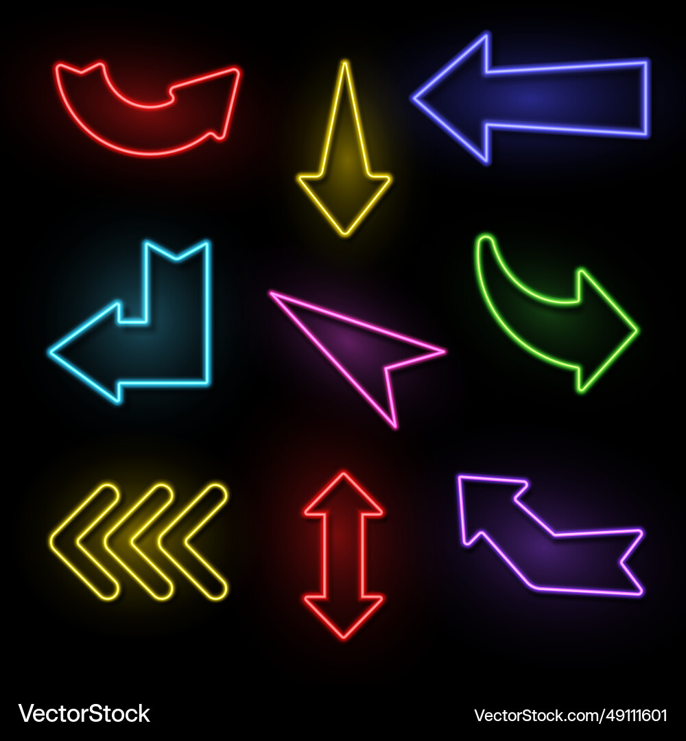 Arrows neon electric light direction arrow shapes Vector Image