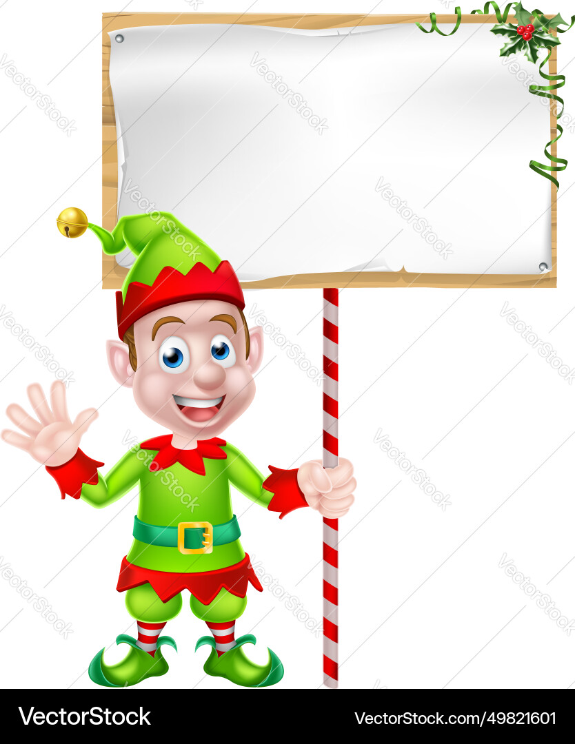 Cartoon christmas elf sign Royalty Free Vector Image