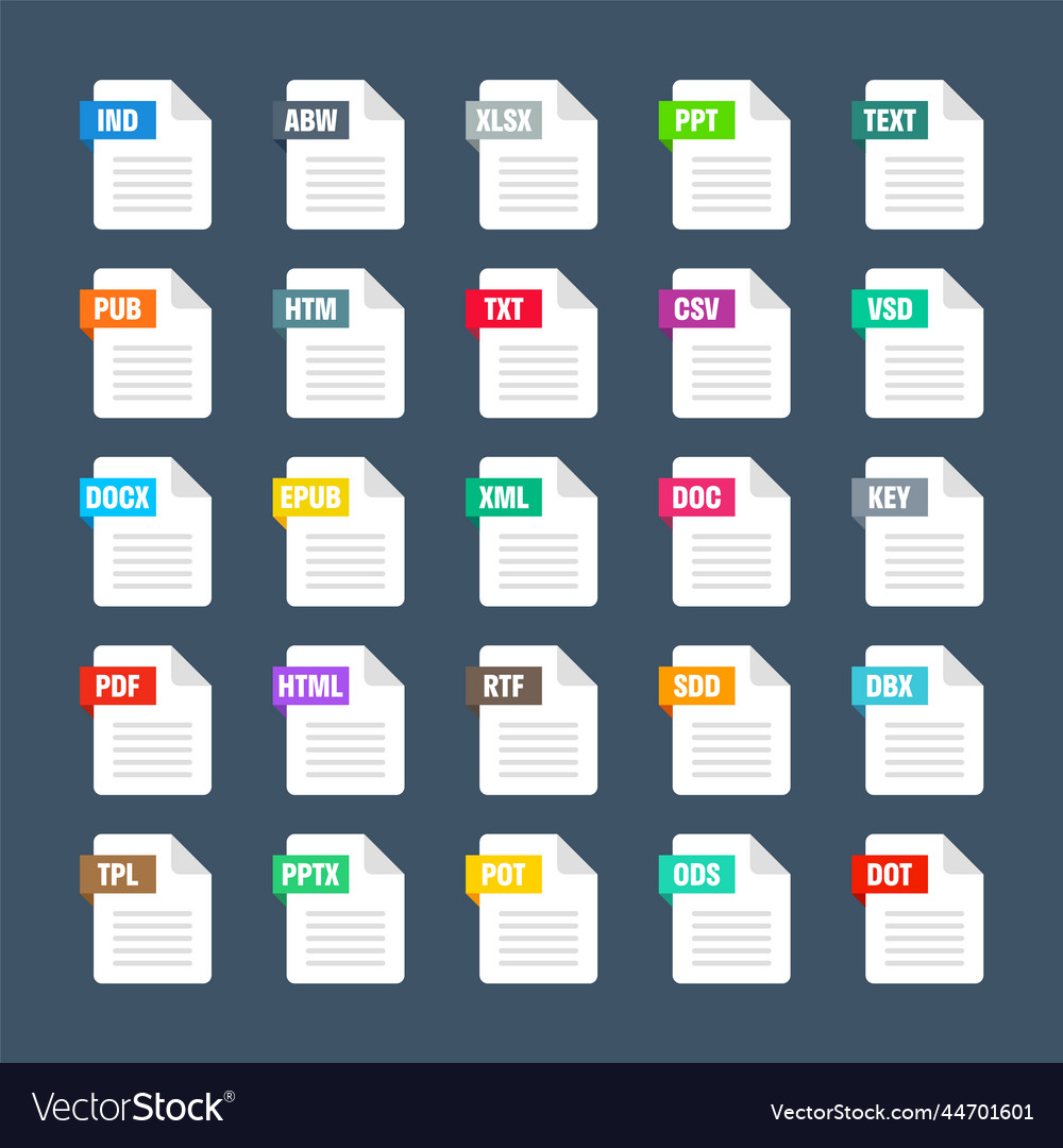 Common system file formats document types Vector Image