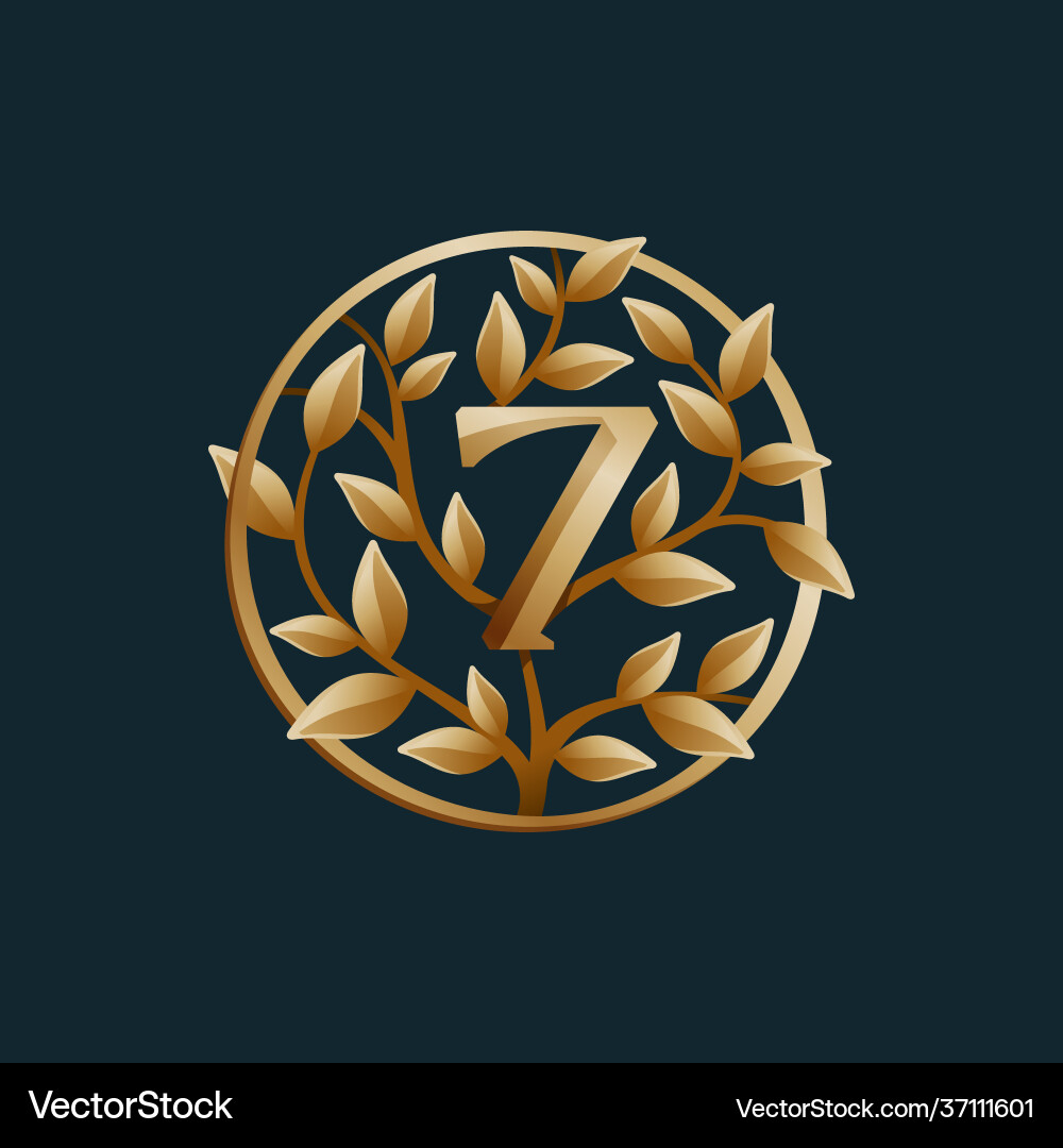 Golden tree number seven logo vintage circle Vector Image