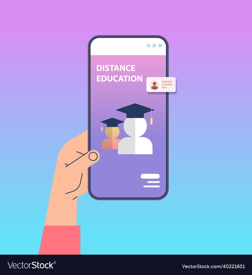 Human hand using mobile educational app Royalty Free Vector