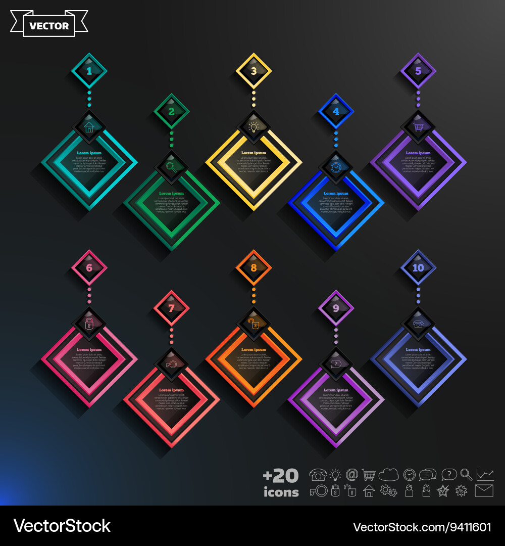 Infographic design list with colorful rhombs Vector Image