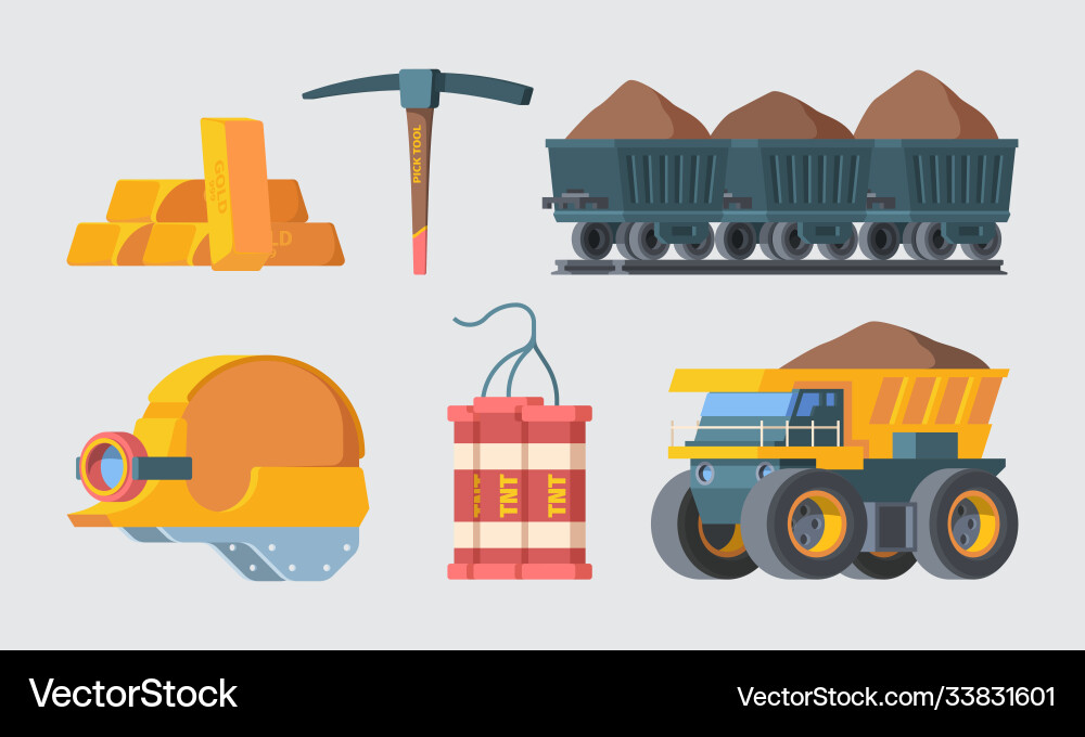 Mine quarry equipment set column trolleys filled Vector Image