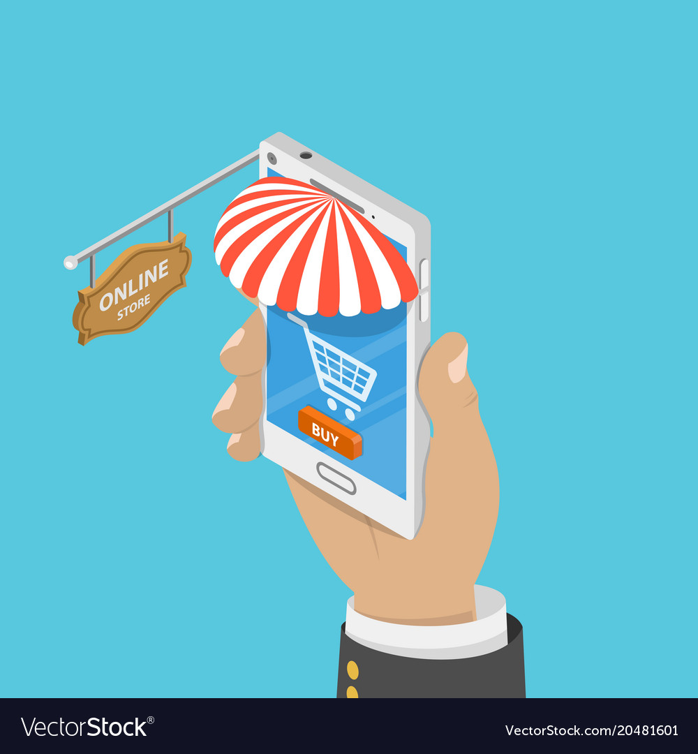 Mobile store flat isometric concept Royalty Free Vector