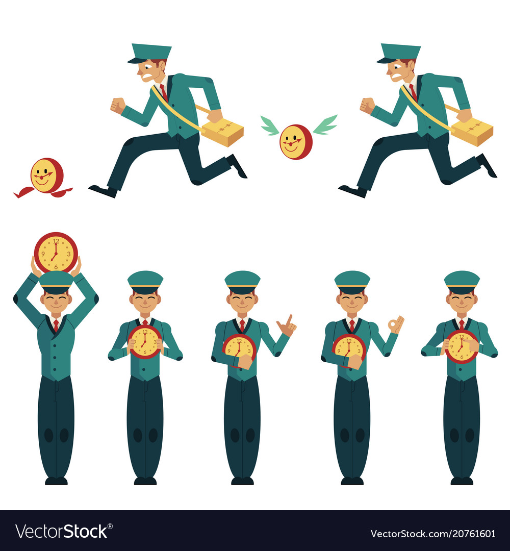 Postman and time clock deadline concept Royalty Free Vector