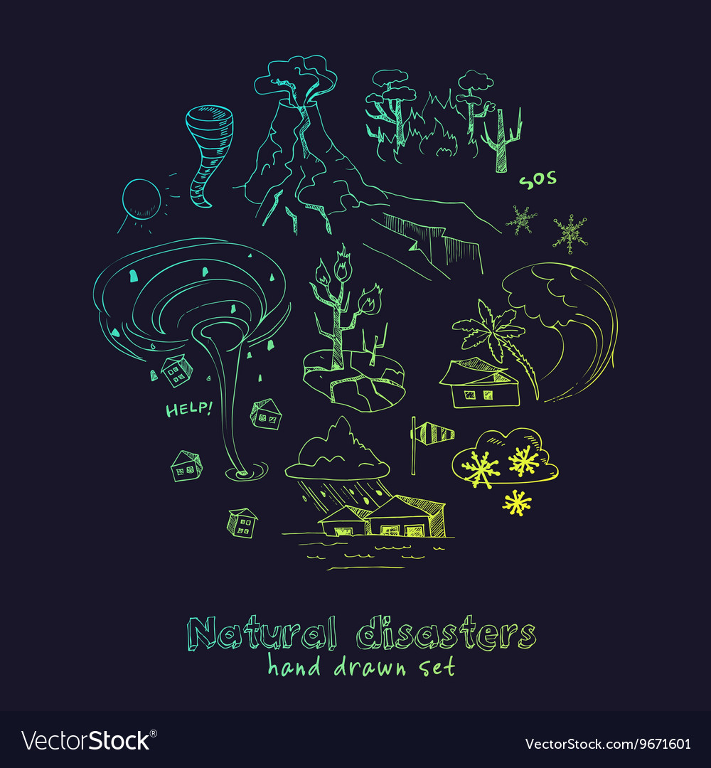 Set of doodle sketch natural disasters Royalty Free Vector Set of doodle sketch natural disasters Royalty Free Vector