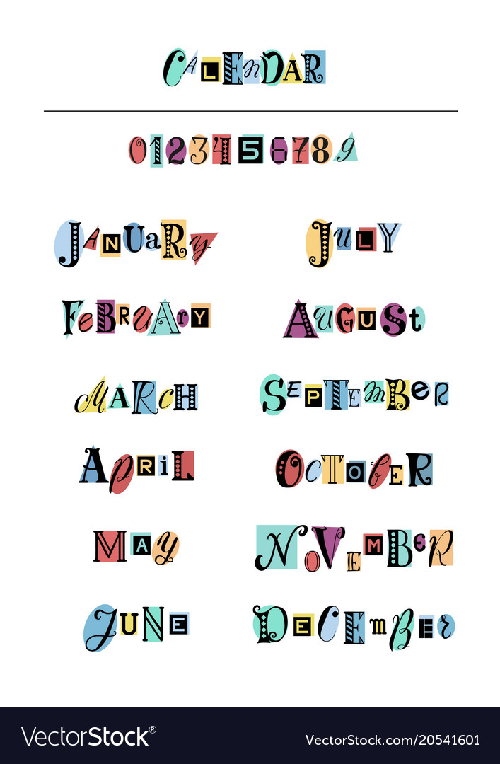 Set of months of the year on colorful shapes Vector Image