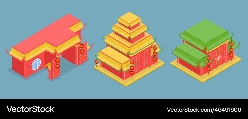 3d isometric flat set of chinese temples Vector Image
