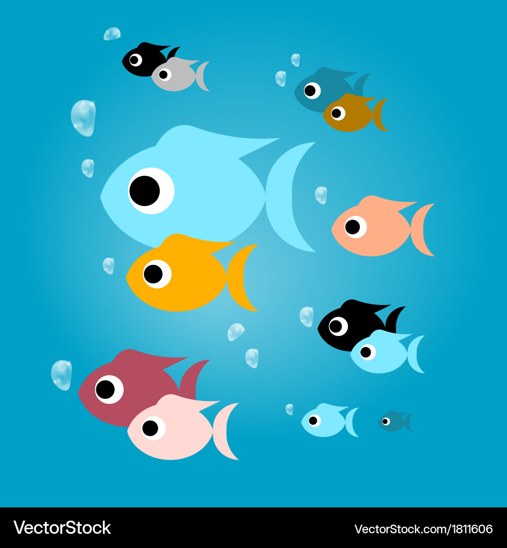 Colorful fish with bubbles in blue water Vector Image