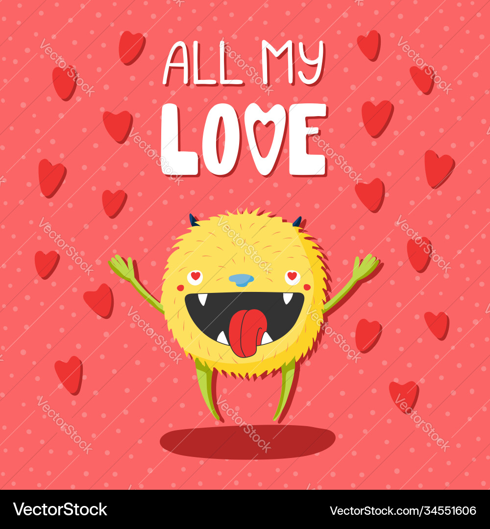 Cute funny monster in love Royalty Free Vector Image