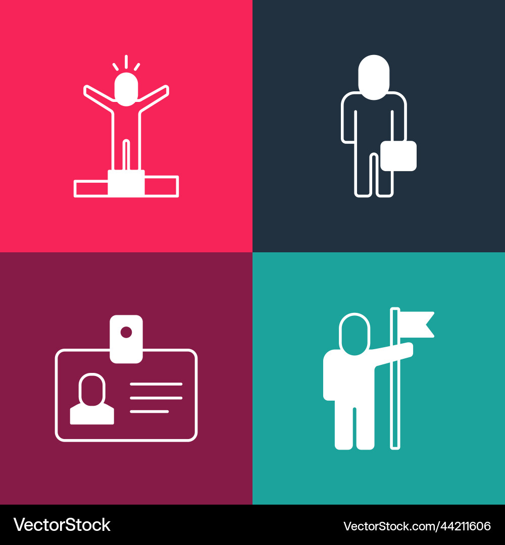 Set pop art man holding flag identification badge Vector Image