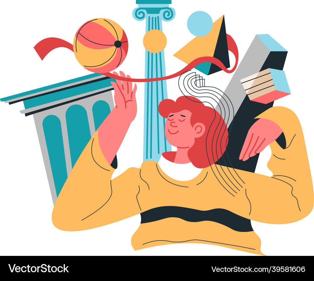Studying history and arts student with books Vector Image