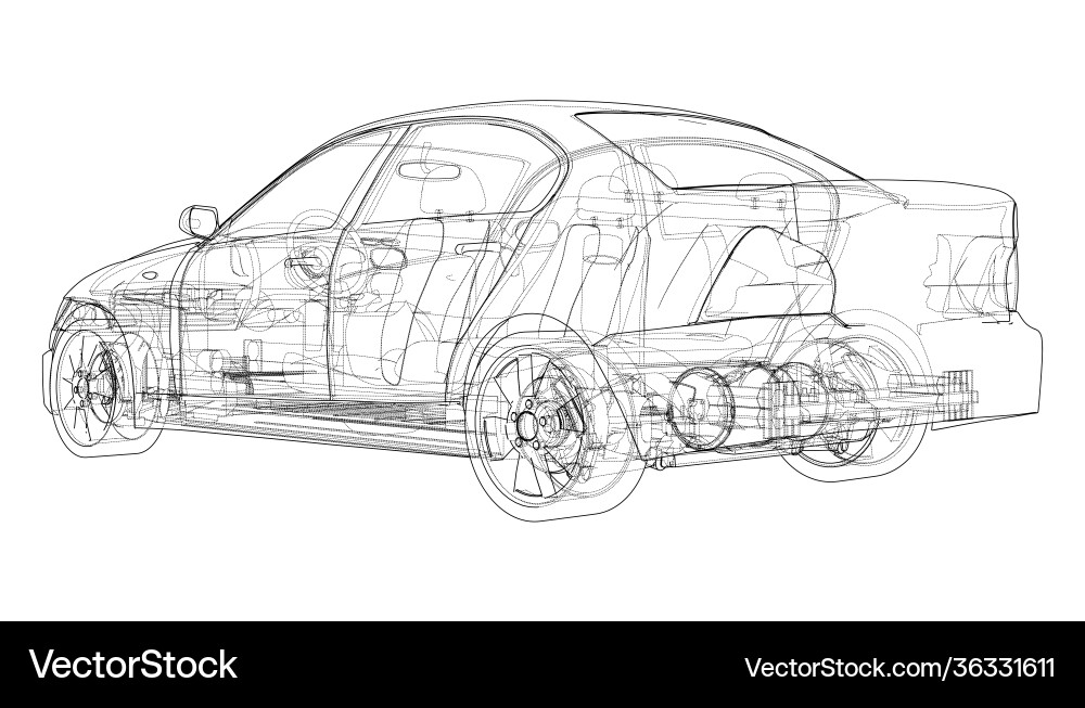Electric car with chassis rendering 3d Royalty Free Vector