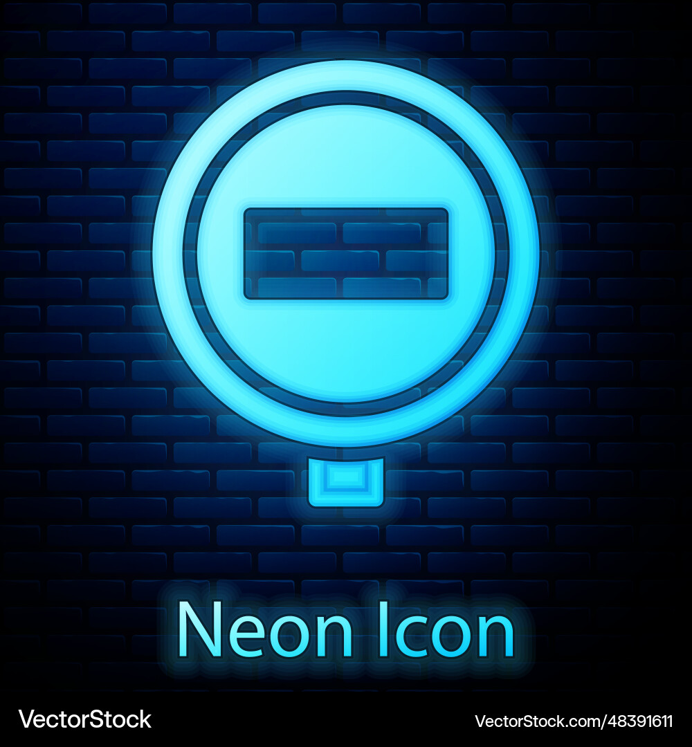 Glowing neon stop sign icon isolated on brick Vector Image