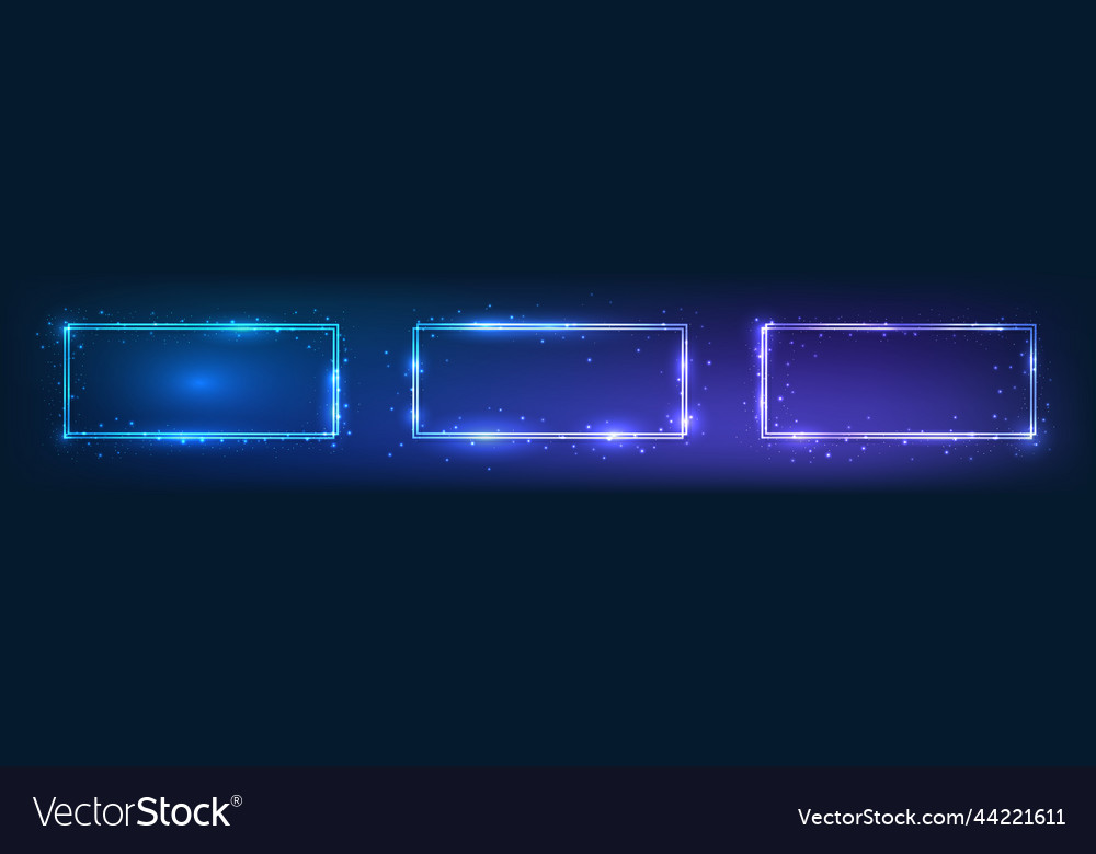 Neon double rectangular frame with shining effects