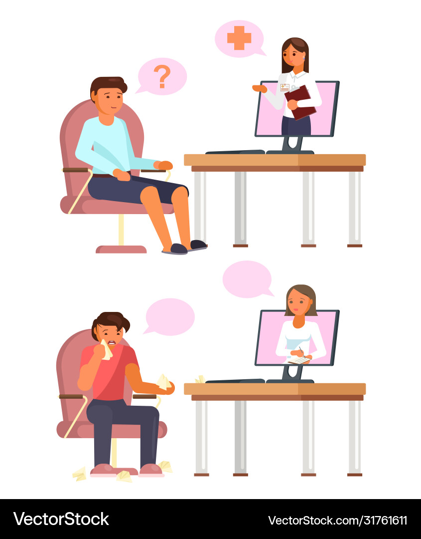 Online doctor consultation flat style Royalty Free Vector