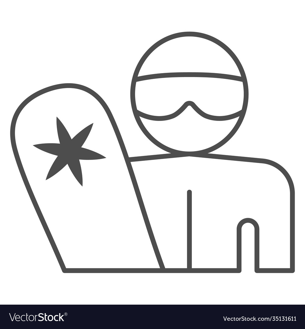 Snowboarder with snowboard thin line icon winter Vector Image