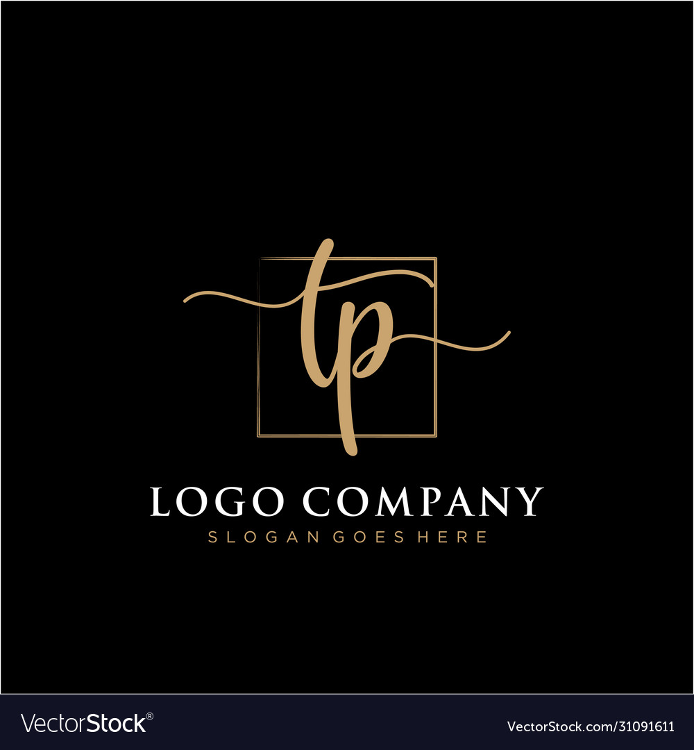Tp initial handwriting logo with rectangle Vector Image