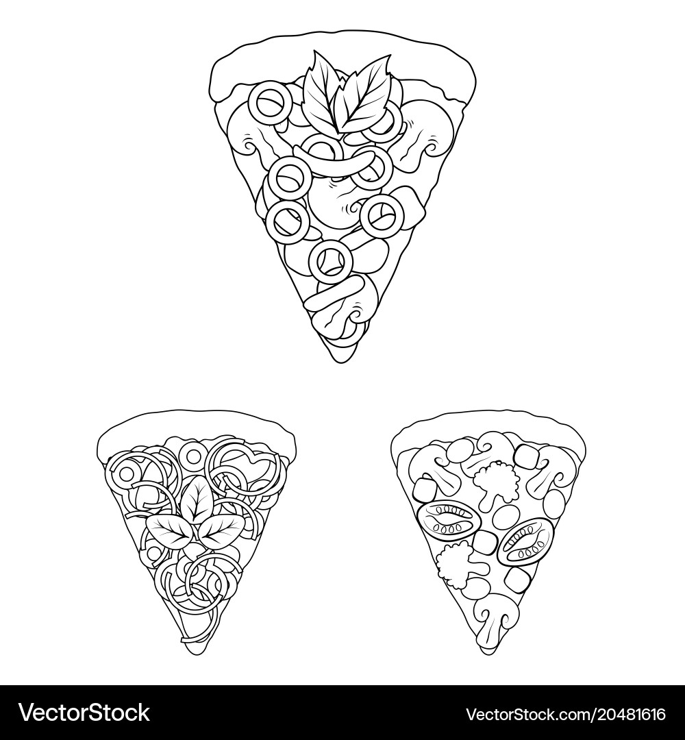 Different pizza outline icons in set collection Vector Image