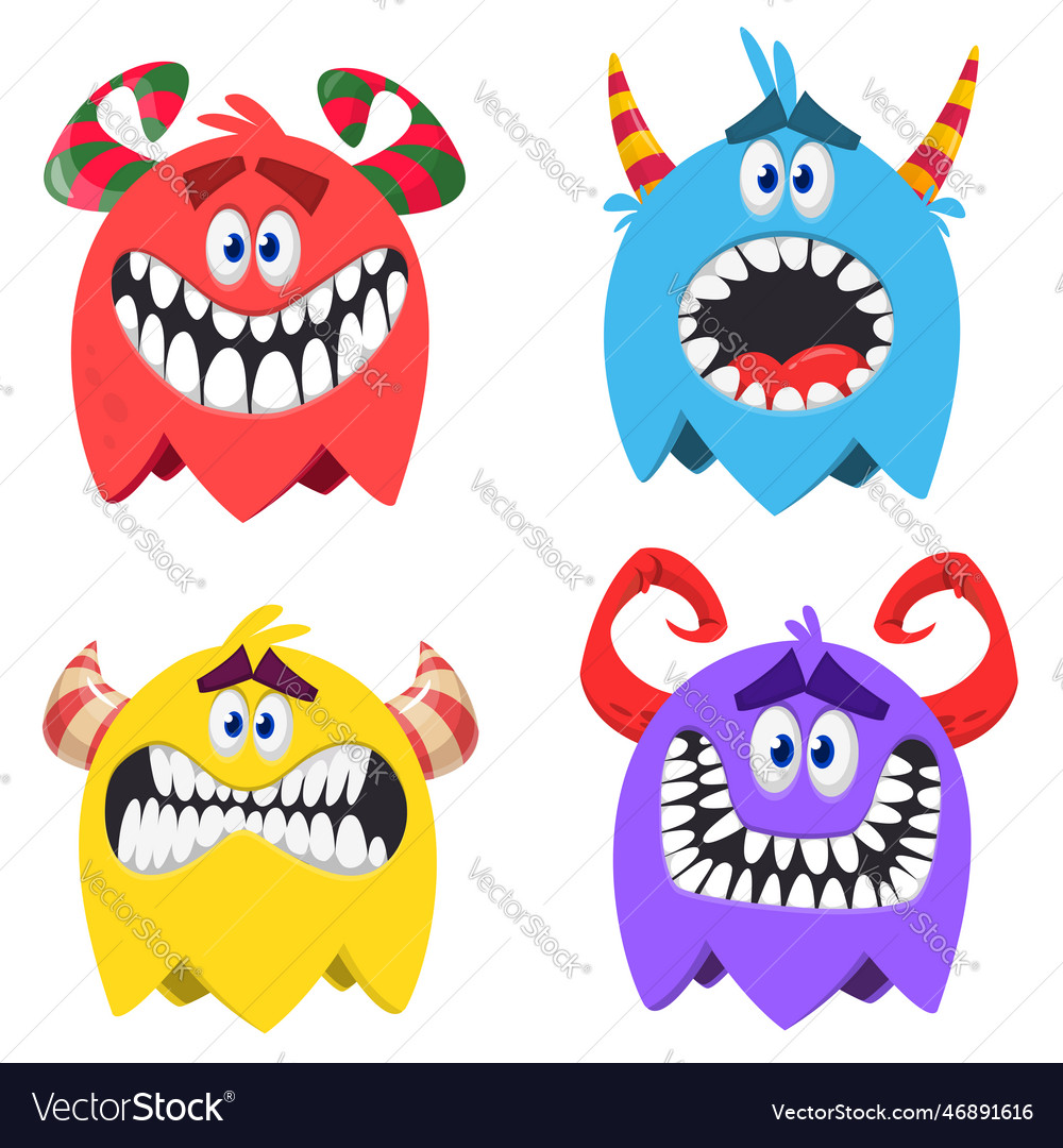 Funny Cartoon Monsters Set With Different Face Vector Image