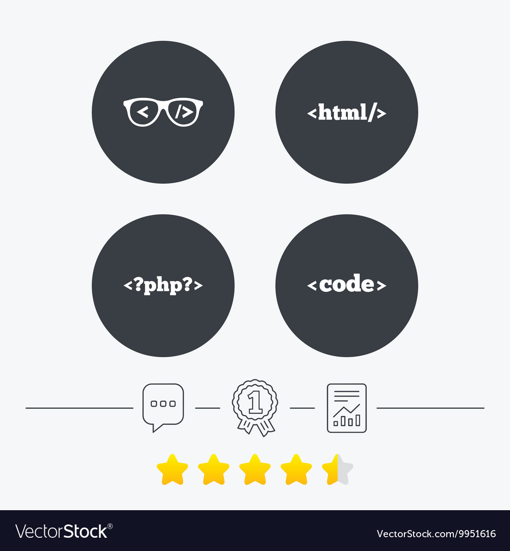 Programmer Coder Glasses Html Markup Language Vector Image 9326