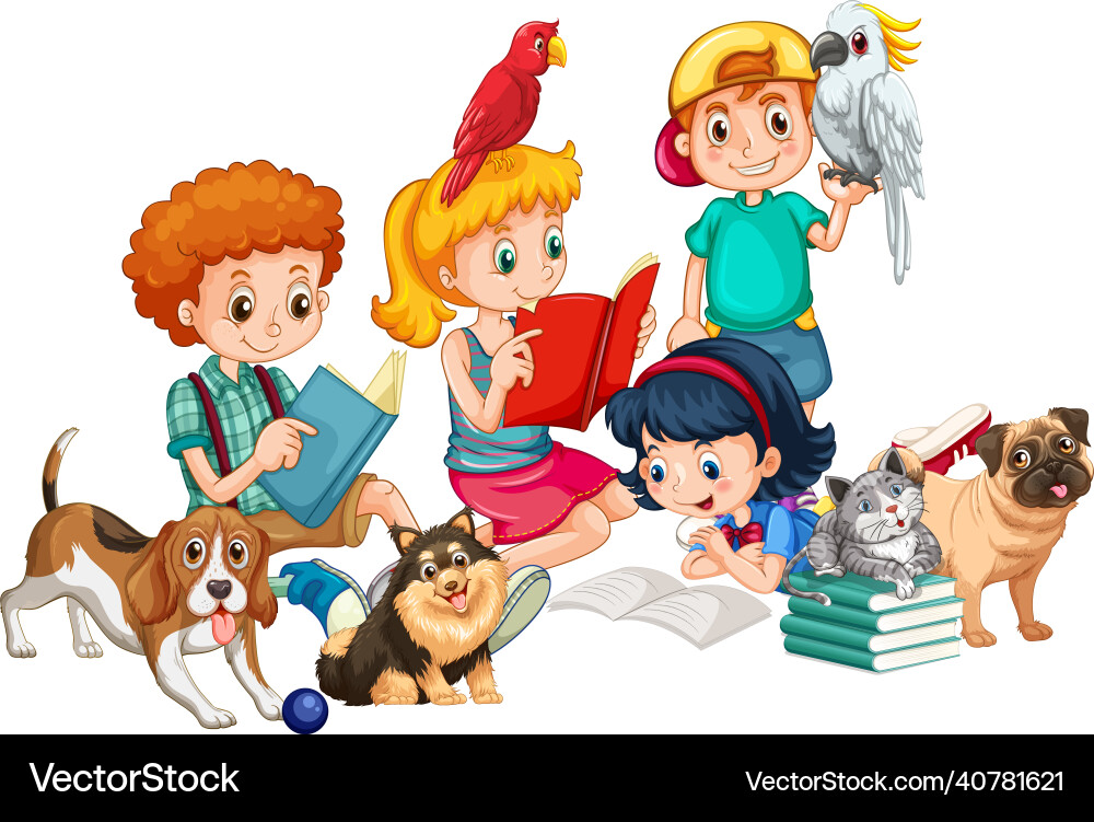 Children with their dogs on white background Vector Image
