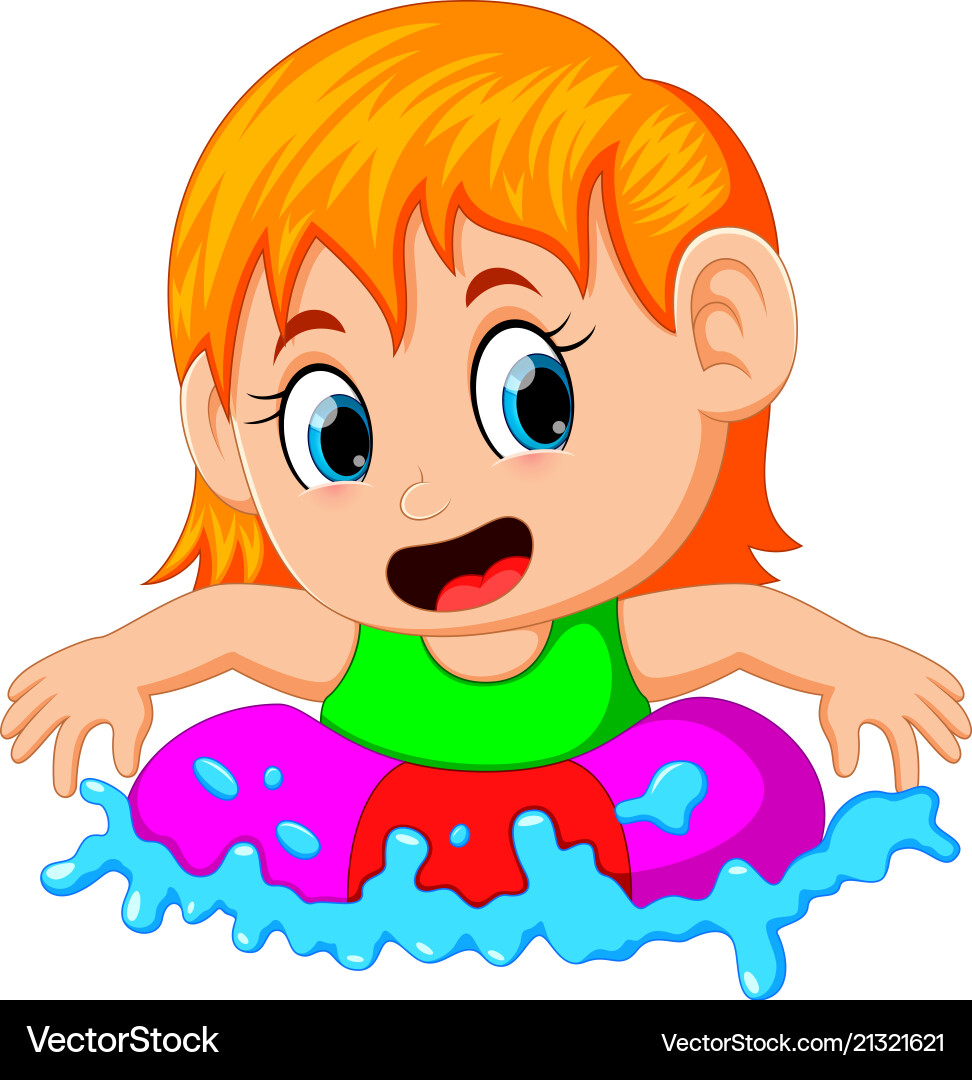 Cute little girl floating in a ring Royalty Free Vector